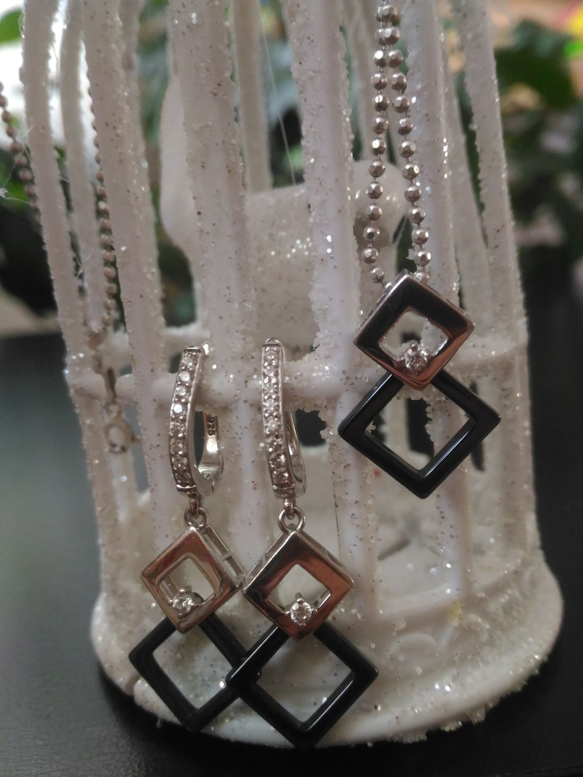 Серебряные серьги с керамикой и фианитами SUNLIGHT: белое серебро 925 ...