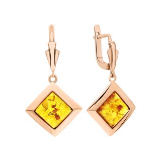 Серебряные серьги с янтарем SUNLIGHT 52160201: розовое серебро 925 ...